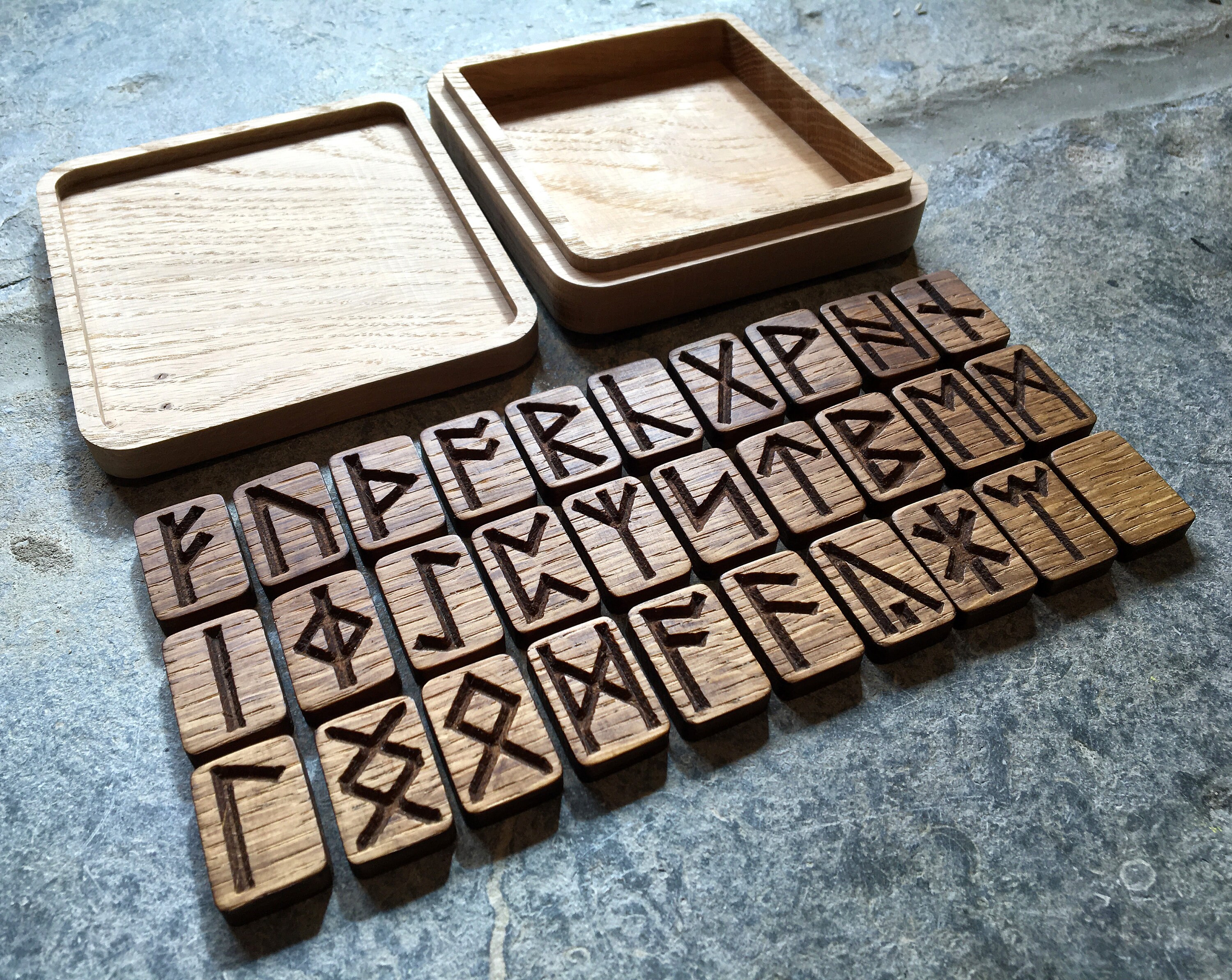 Oak Carved ANGLO-SAXON RUNE Set futhorc With Custom Oak Box - Etsy