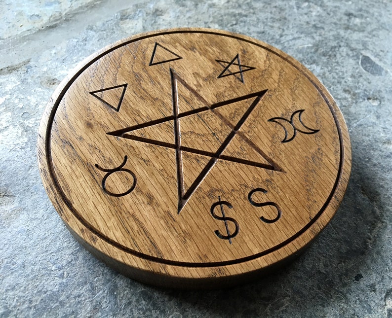 GARDNERIAN WICCA PENTACLE Witchcraft Altar Pentacle Carved in Solid Oak ...