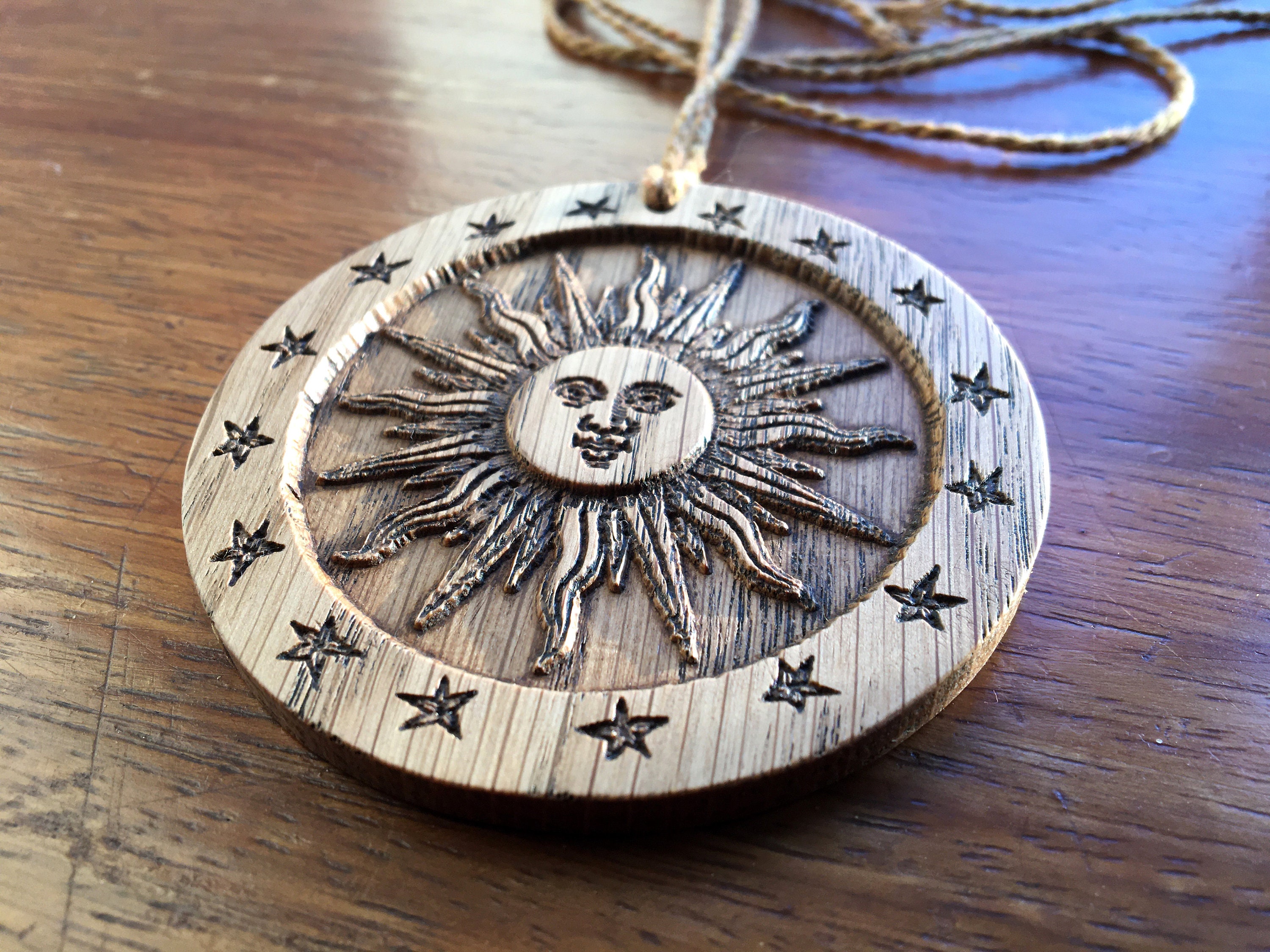 SOLAR TALISMAN / Sun Pendant in Solid Oak | Etsy