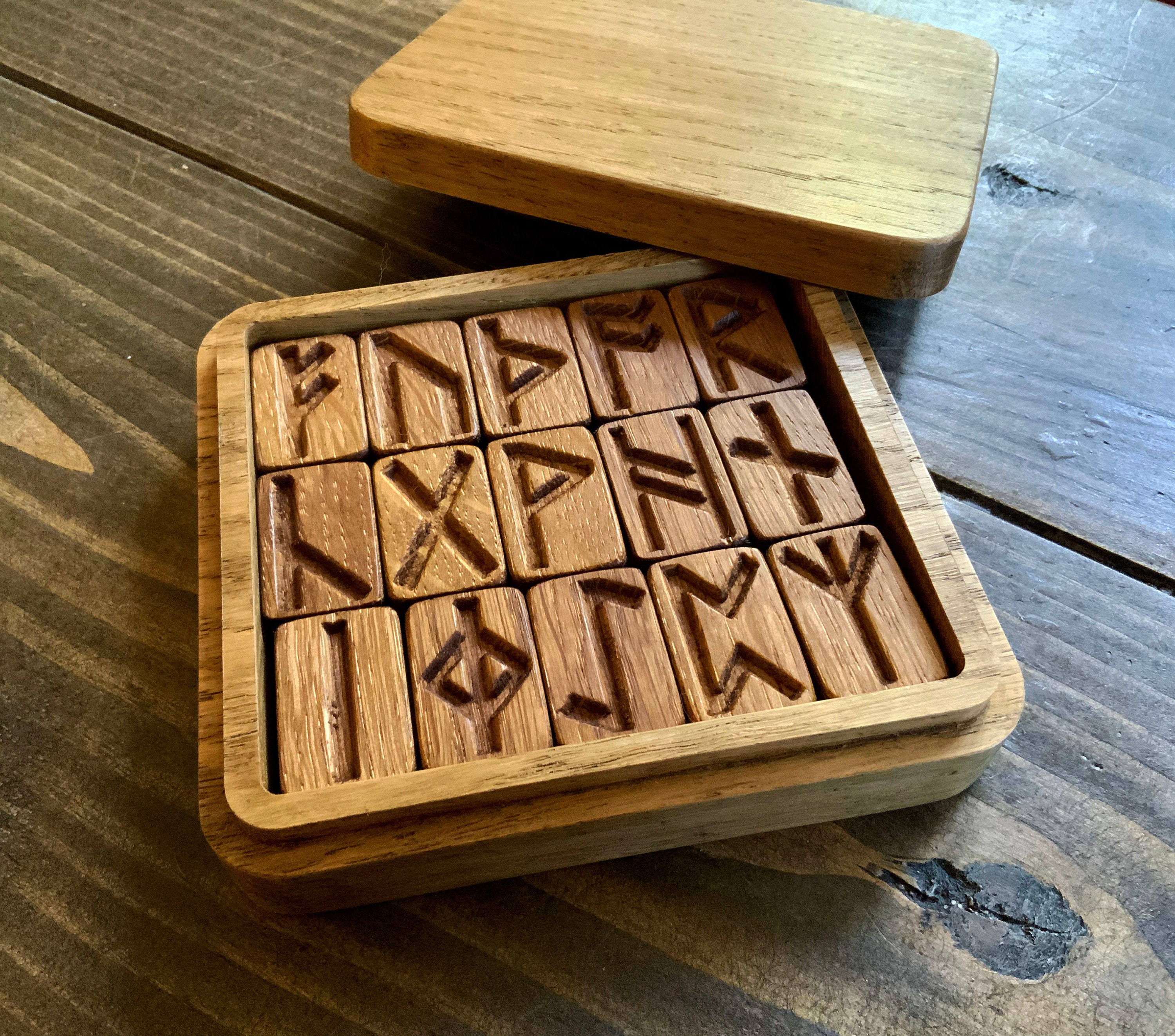 Oak Carved ANGLO-SAXON RUNE Set futhorc With Custom Oak Box - Etsy
