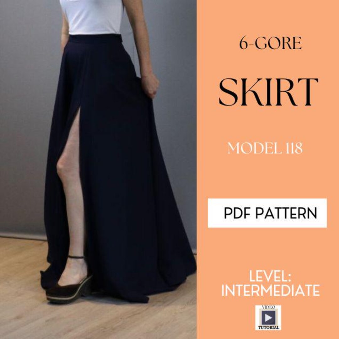 PDF Pattern, 6- Gore Skirt With Slit, US Size 6-18. - Etsy