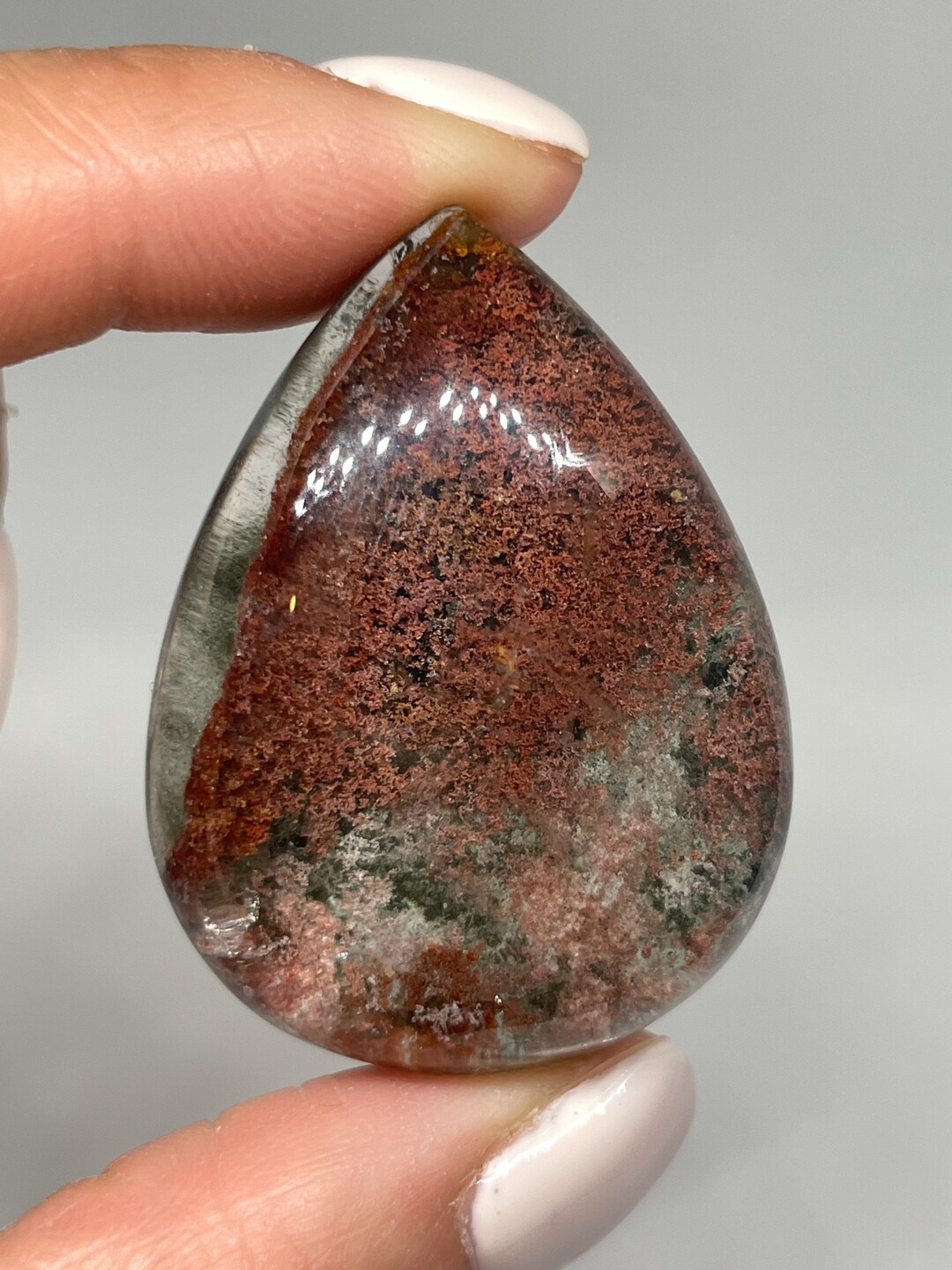 Red High Quality Garden Quartz Teardrop Cabachon - Clarity Chlorite ...