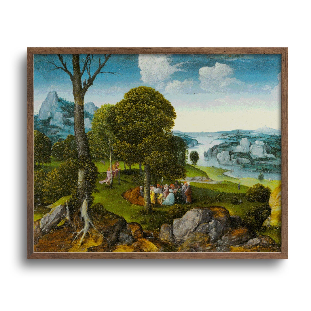Altered Antique Landscape Painting, Pixel Art, Original Artwork, Large ...