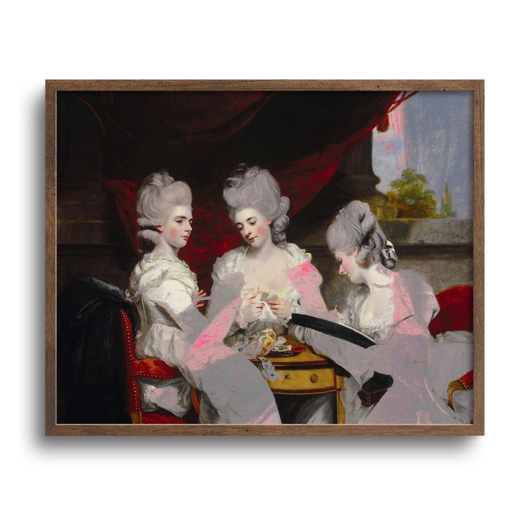 The Card Game, Altered Antique Oil Painting, Baroque Rococo Wall Art ...