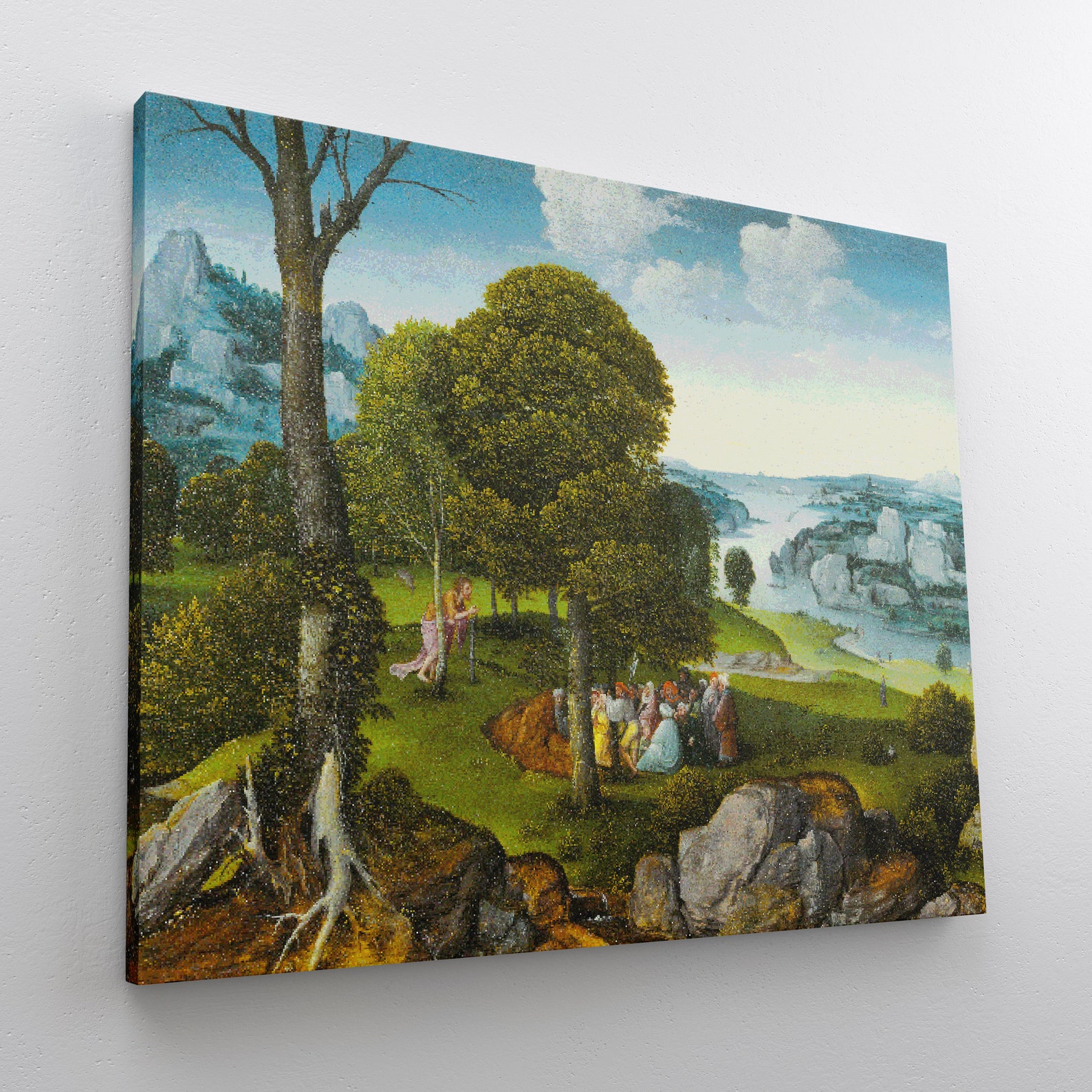 Altered Antique Landscape Painting, Pixel Art, Original Artwork, Large ...