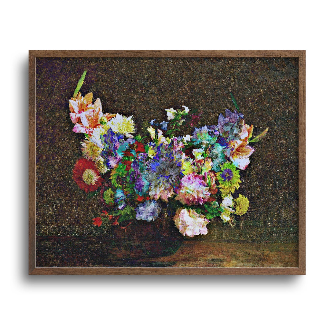 Still Life Flowers, Pixel Art, Altered Antique Painting, Original ...