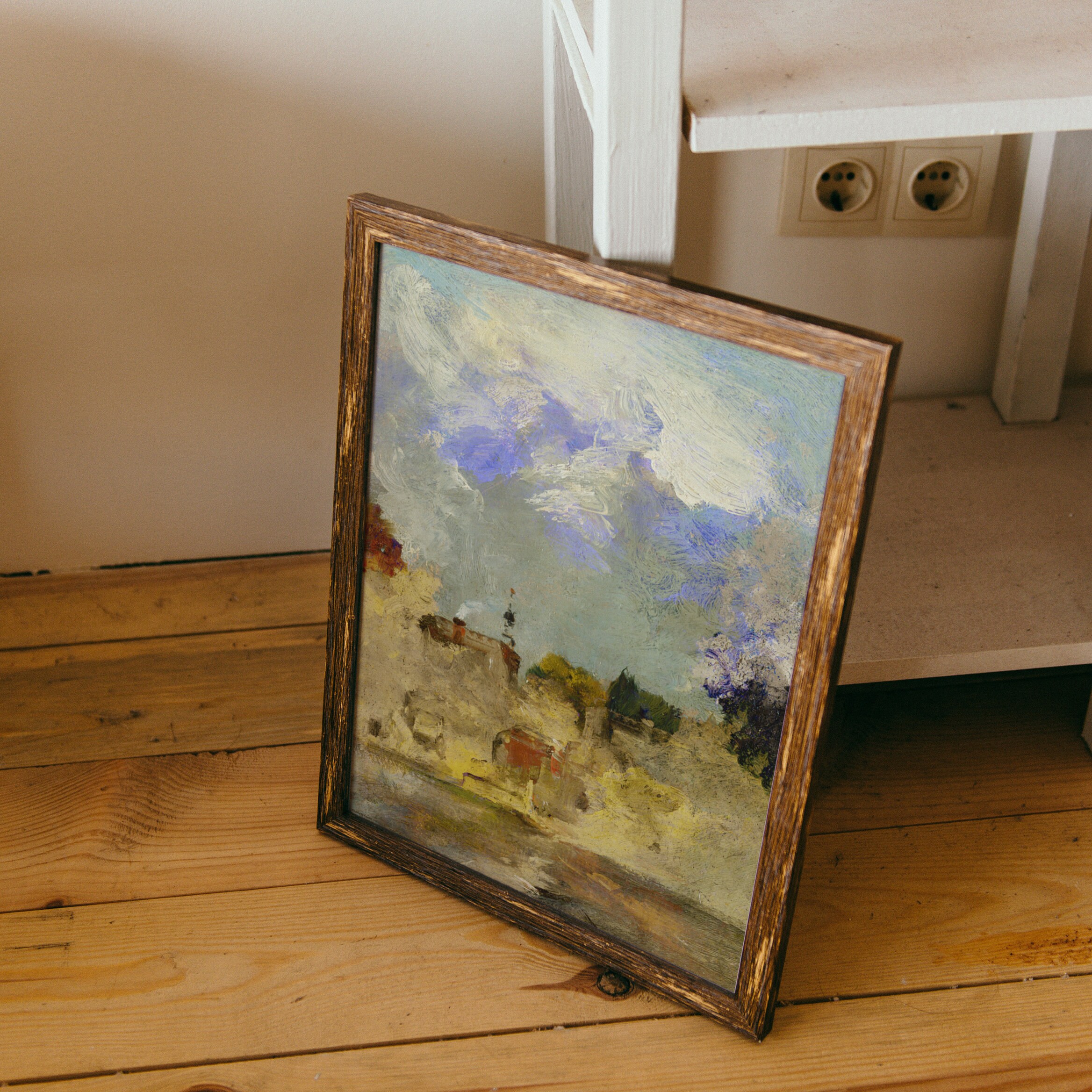 Altered Antique Oil Painting, Abstract Countryside Landscape, Original ...