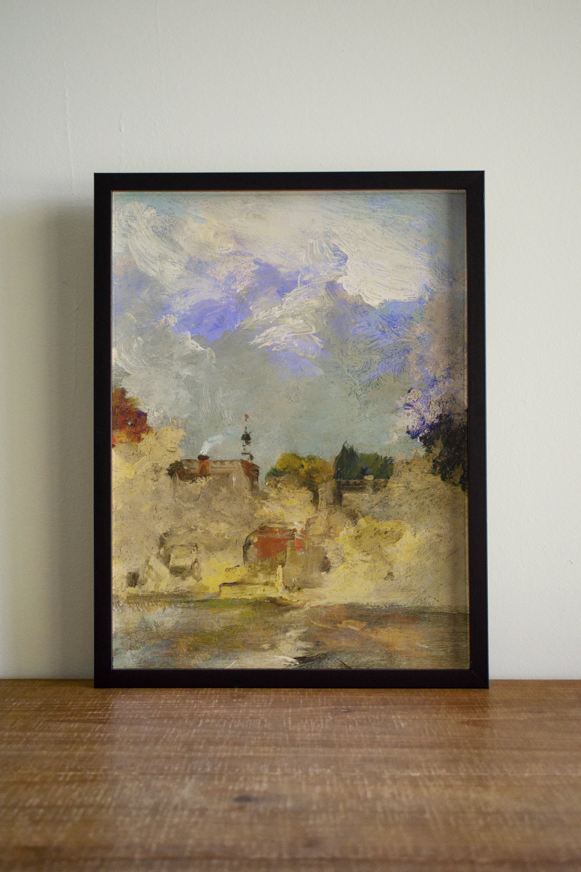 Altered Antique Oil Painting, Abstract Countryside Landscape, Original ...