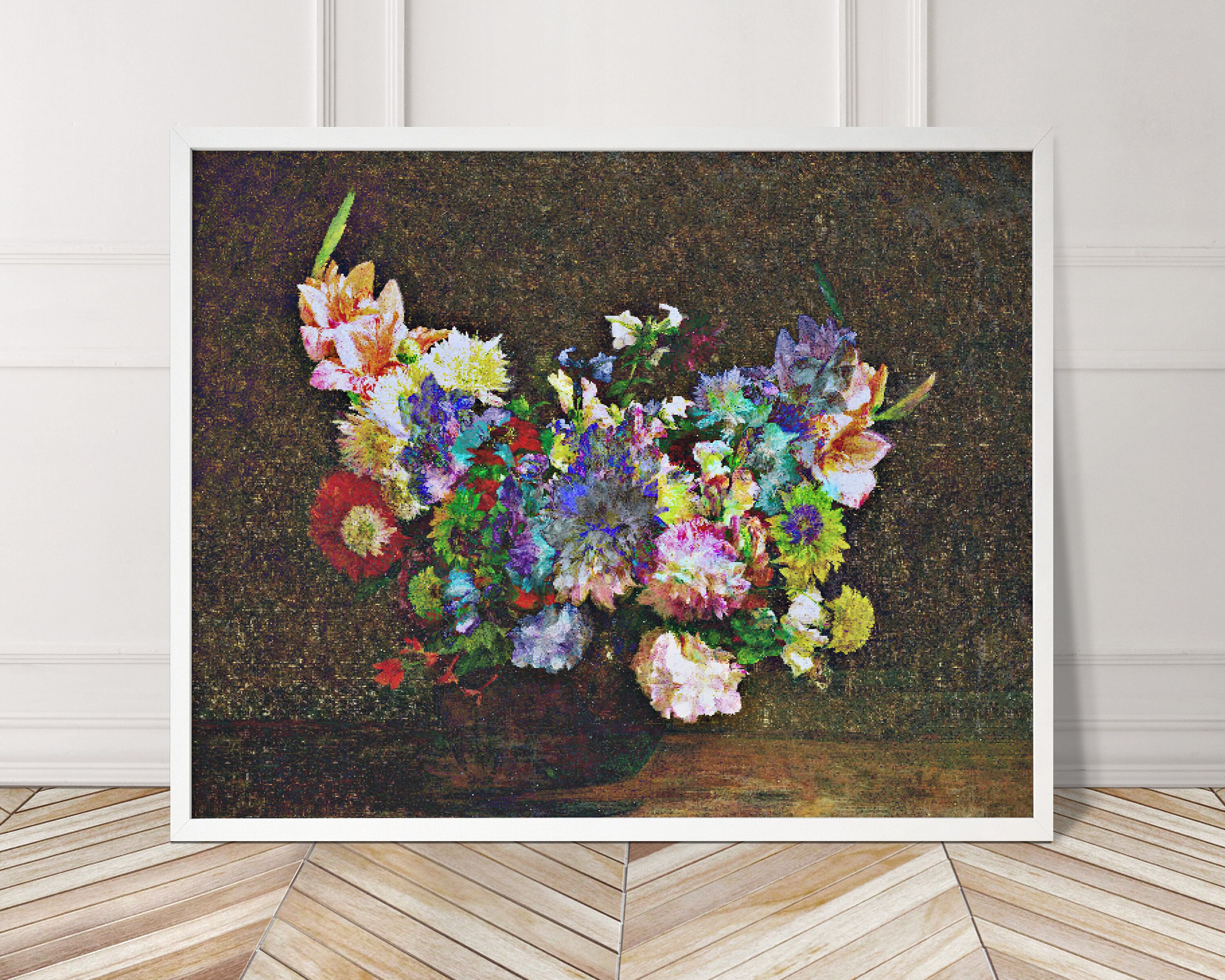Still Life Flowers, Pixel Art, Altered Antique Painting, Original ...