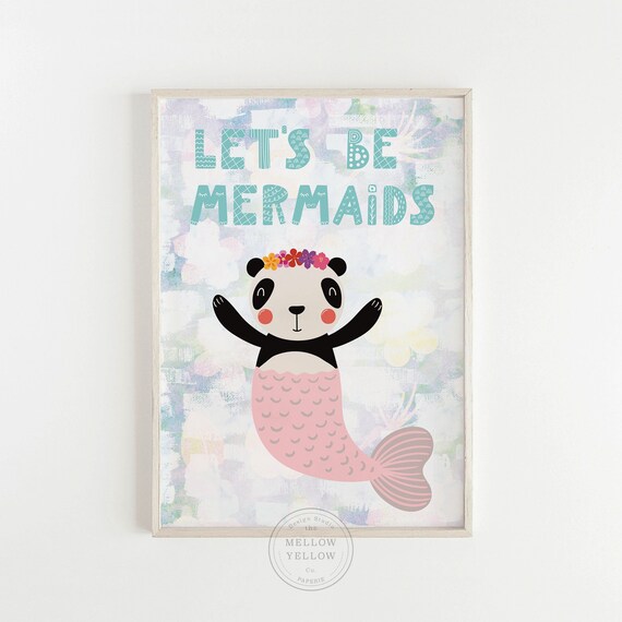 Let's Be Panda Mermaid Illustration for Kids Room Fun | Etsy