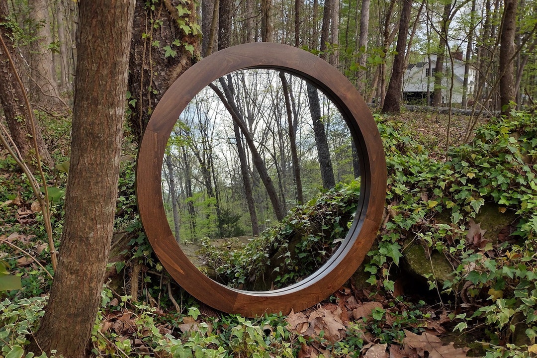 Round Mirror Modern Flat Walnut Tone Finish - Etsy