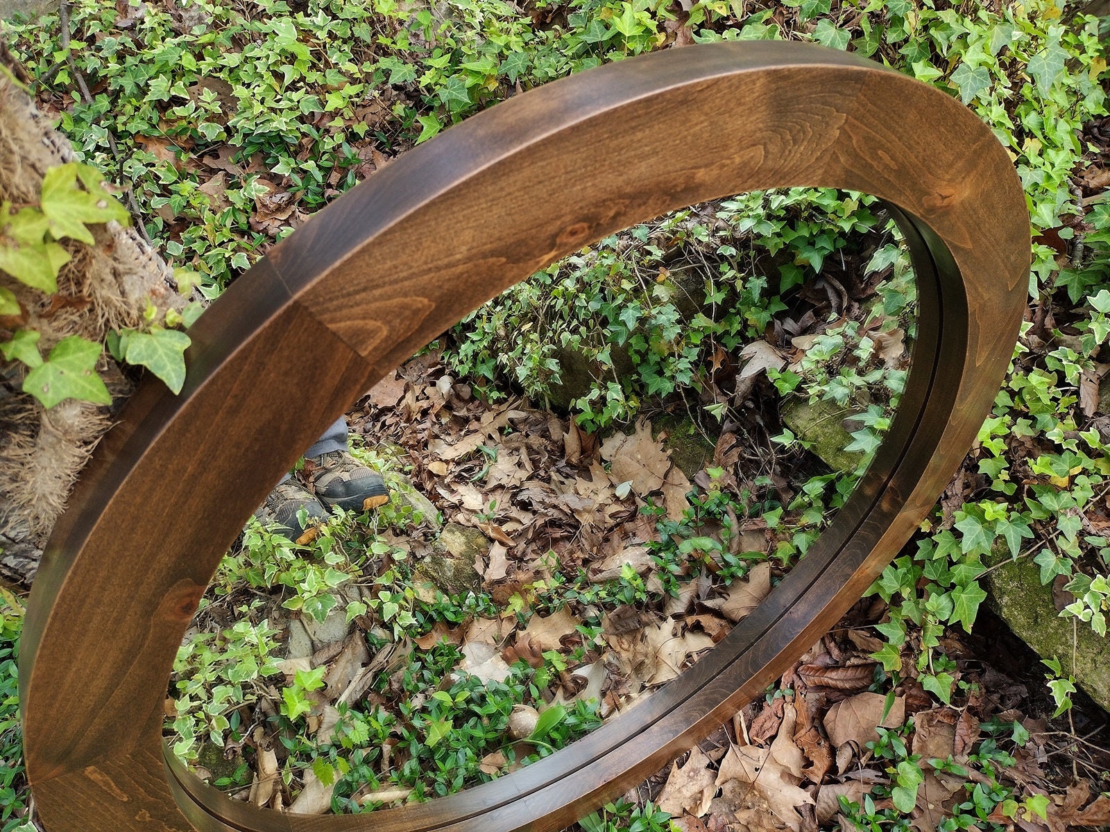 Round Mirror Modern Flat Walnut Tone Finish - Etsy