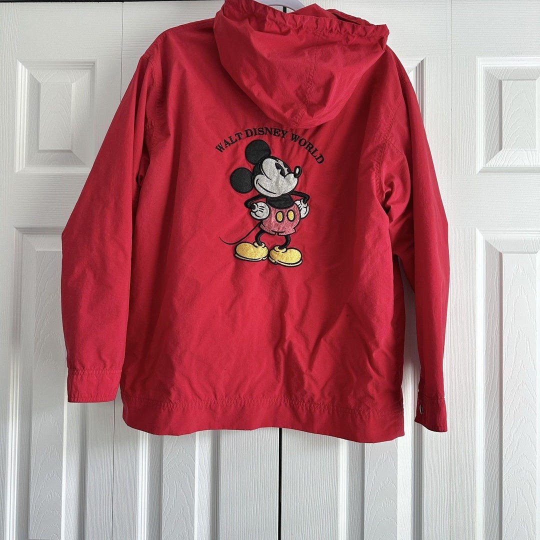 Vintage Walt Disney World Mickey Mouse Red Windbreaker Jacket Hooded ...