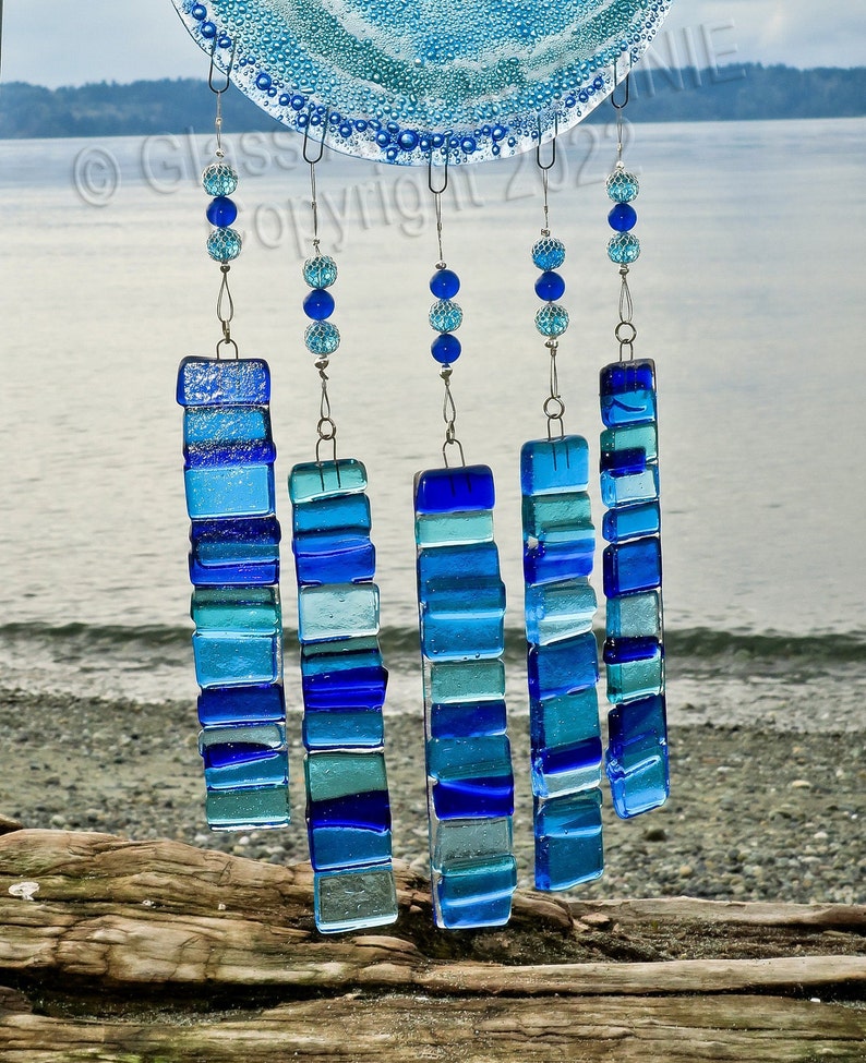 Fused Glass Ocean Wave Wind Chime, Shades of Turquoise - Etsy