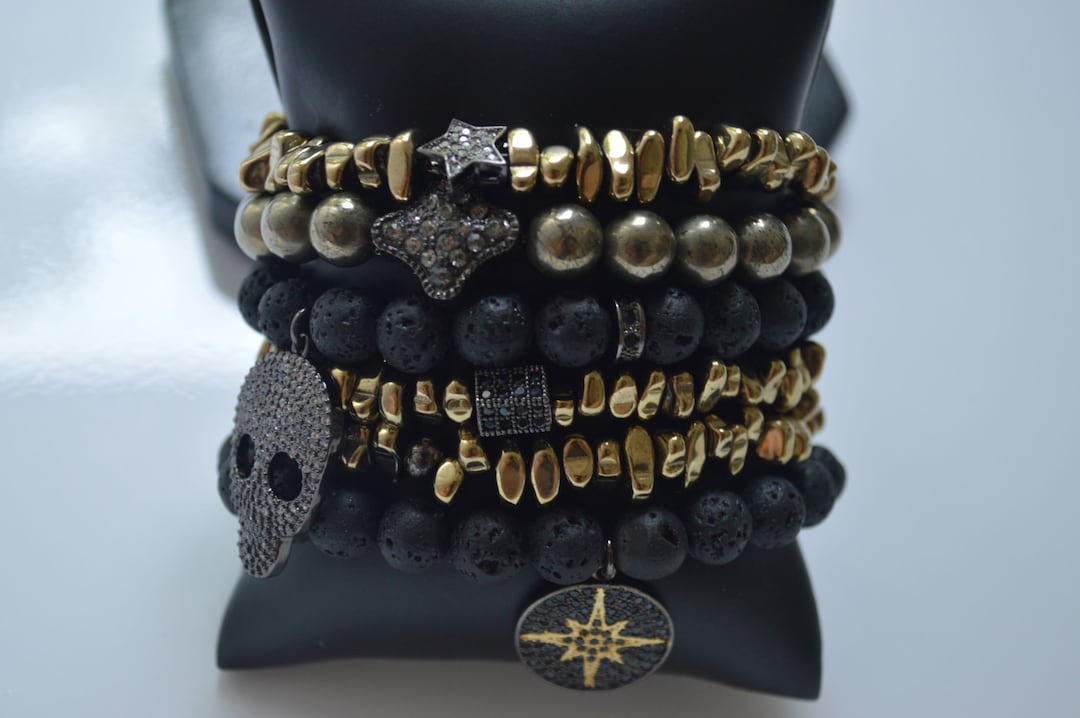 Rockstar Bracelet Set/stretch Bracelets/mixed Colors/hematite/gold ...