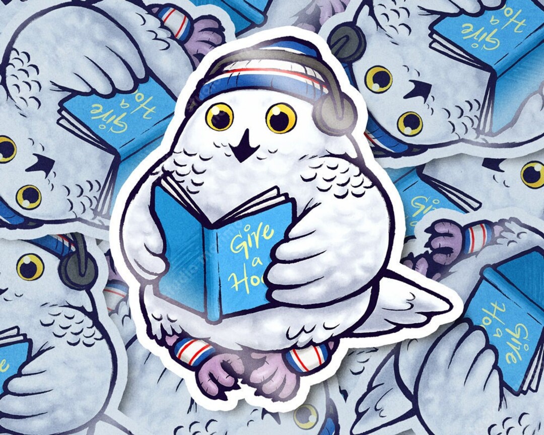 Reading Snowy Owl Vinyl Sticker - Etsy