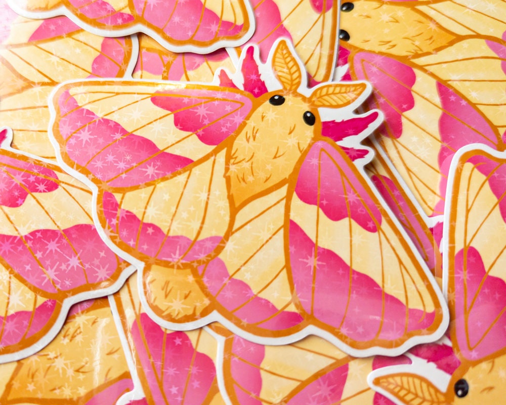 Rosy Maple Moth - Sparkly Vinyl Sticker - Etsy