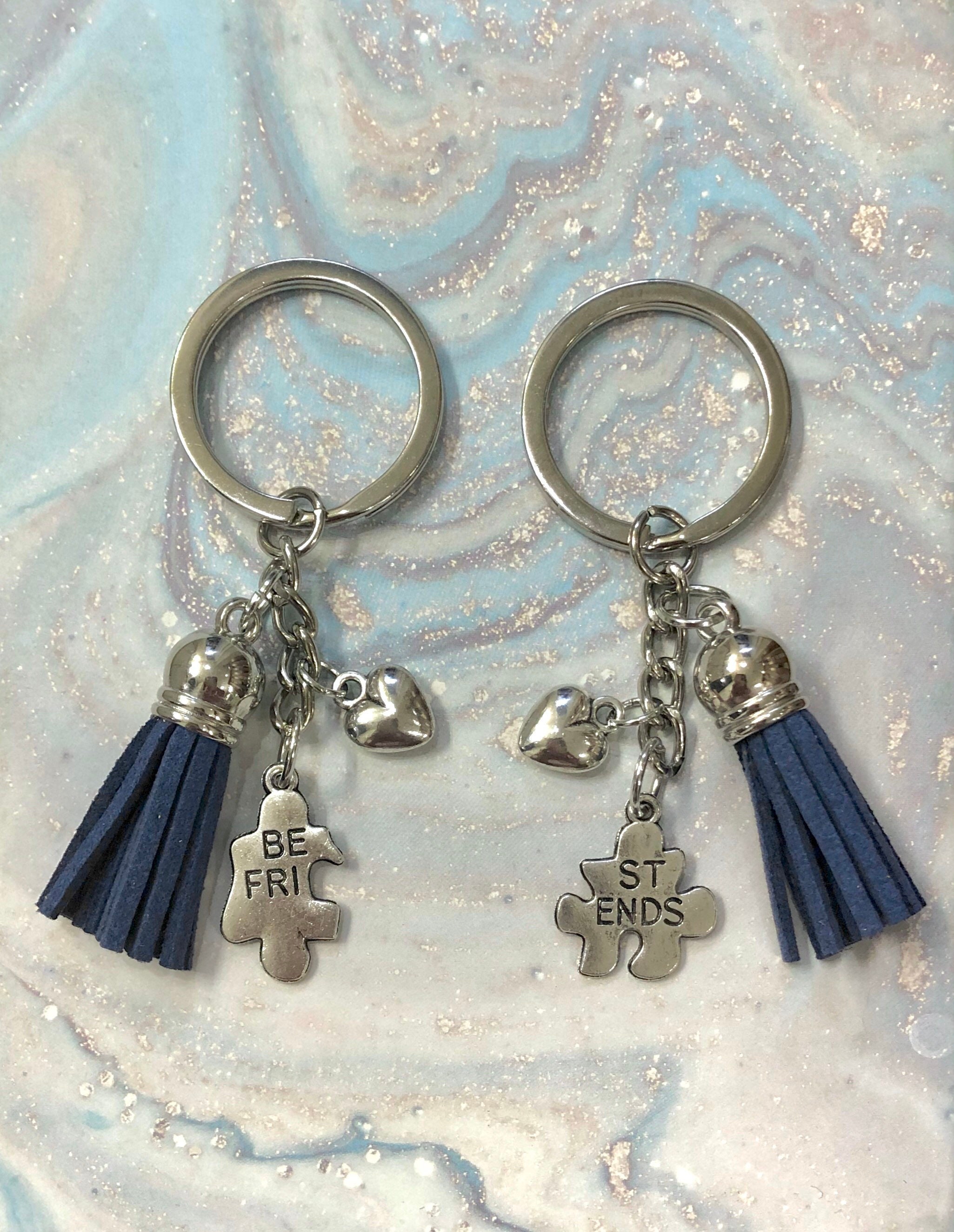 Matching Best Friend Keychains (set of 2) | Puzzle Piece Charms, Heart ...