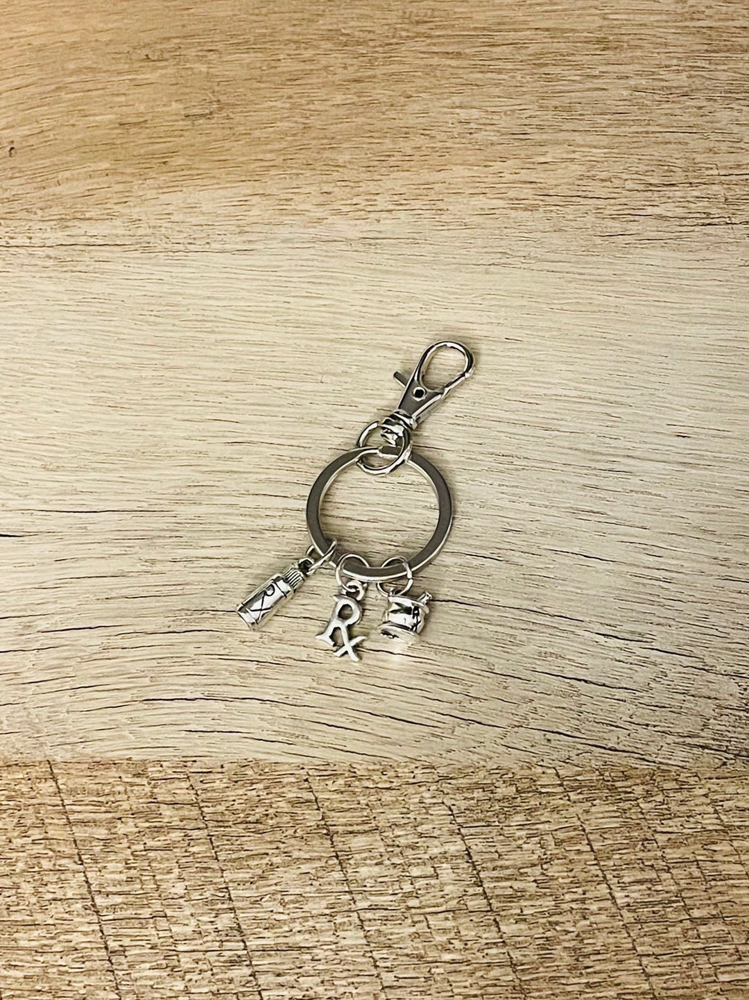 Pharmacist Keychain With Silver Charms Including Pill Bottle, Rx, and ...