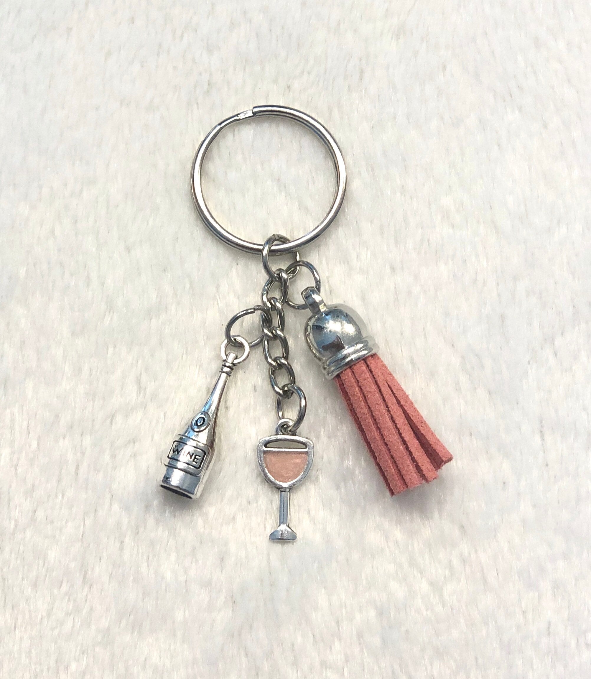 White, Red, Rosé Wine Keychain With Colored Tassel, Wine Glass and Wine ...
