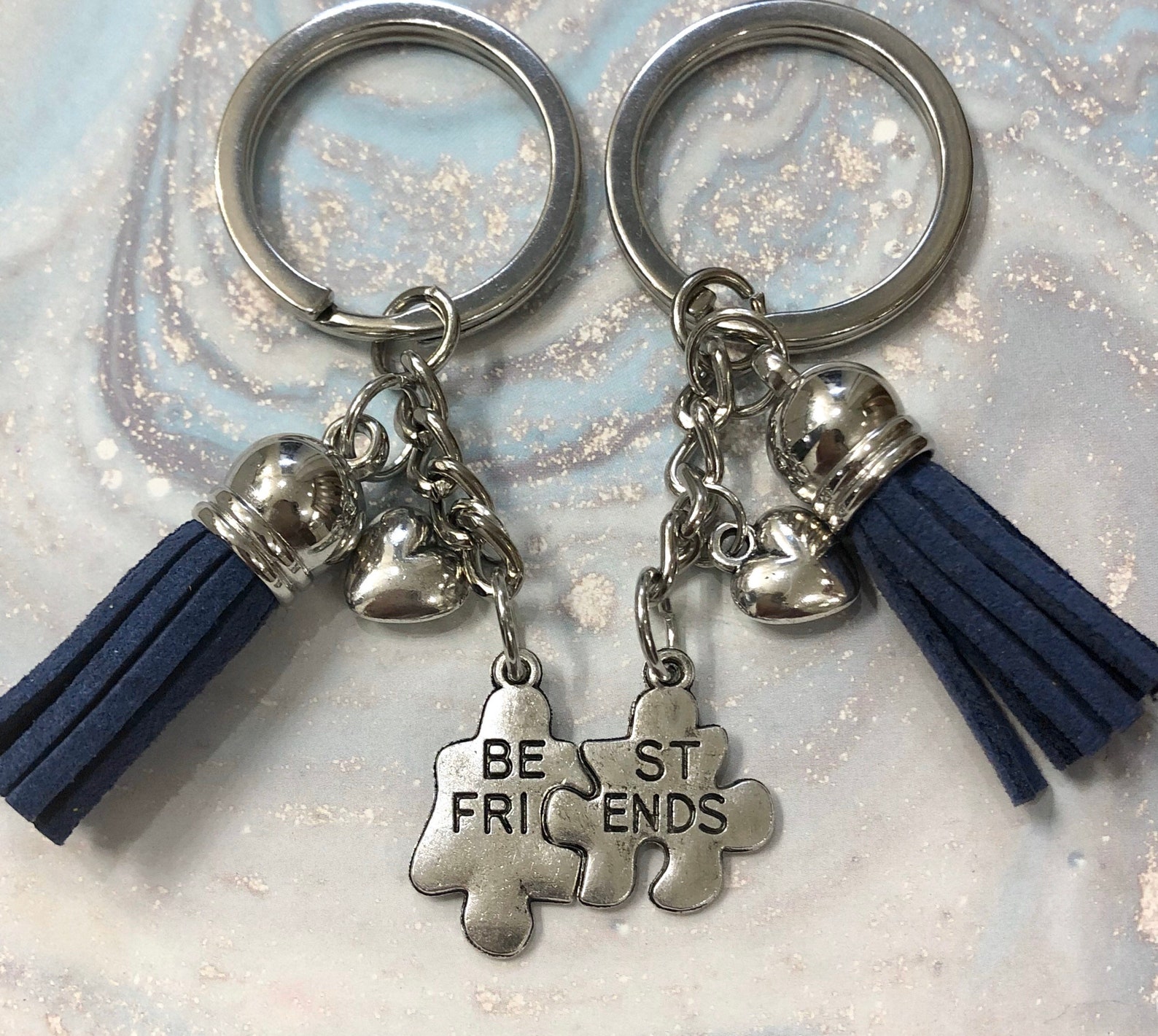 Matching Best Friend Keychains (set of 2) | Puzzle Piece Charms, Heart ...