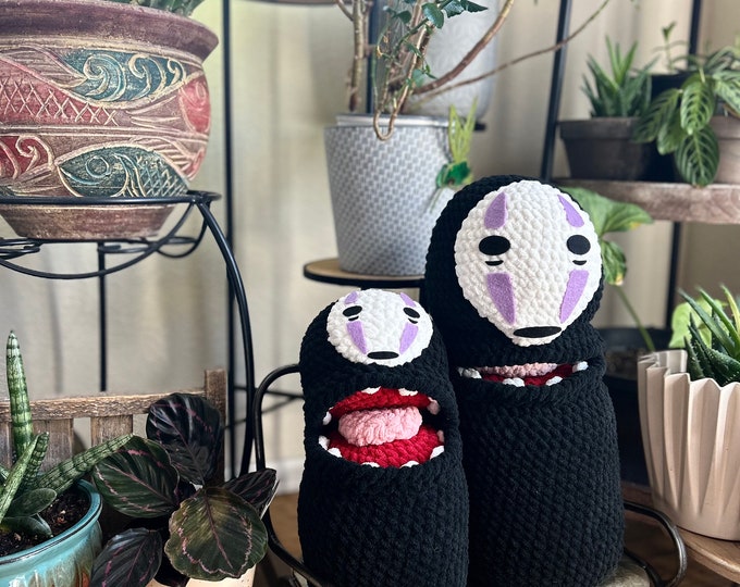 No Face Kaonashi Open Mouth Plush Stuffed Animal Handmade Crochet Doll ...
