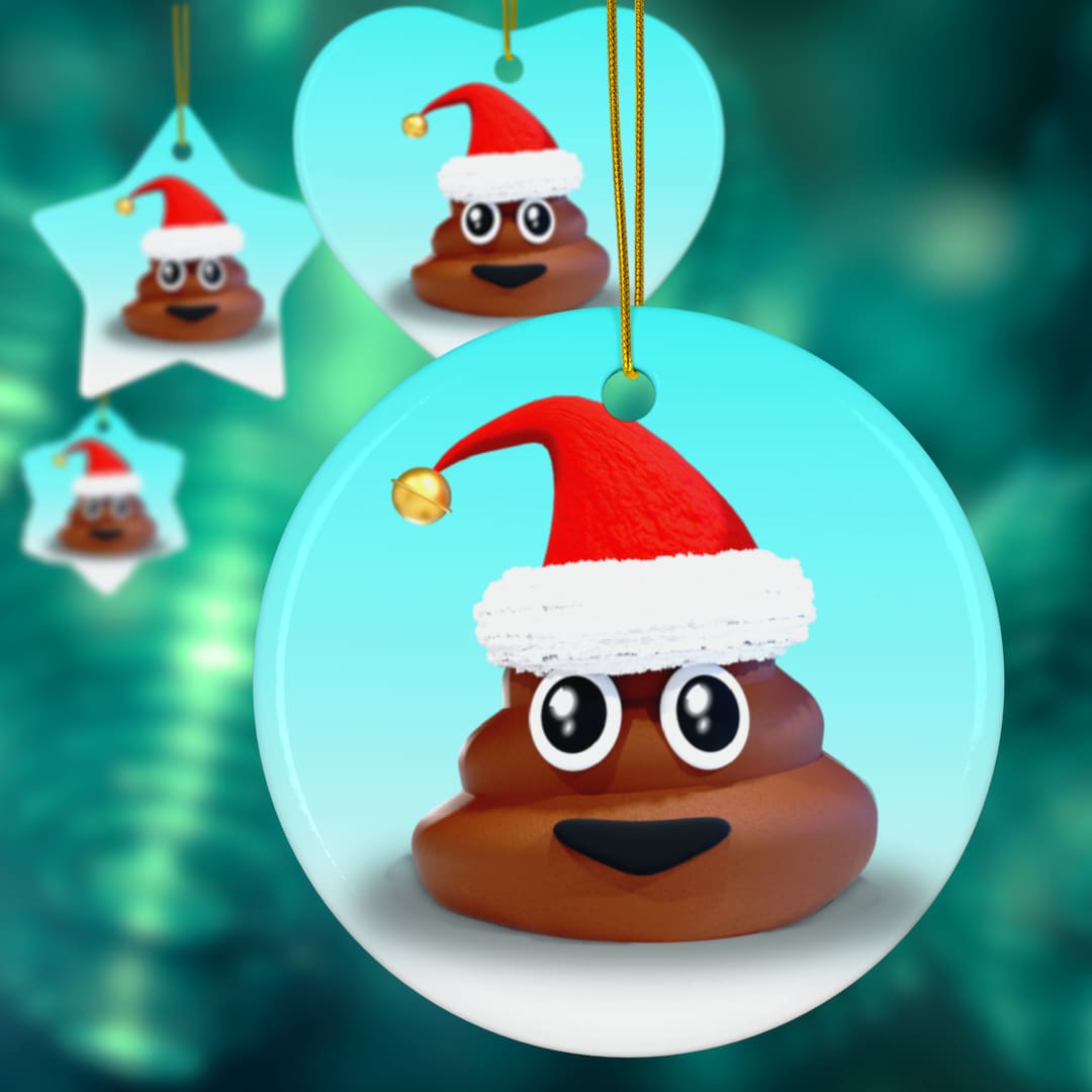 Santa Poo Emoji 2024 Ceramic Ornaments, 2-side Print, (1pc, 3pcs, 5pcs ...