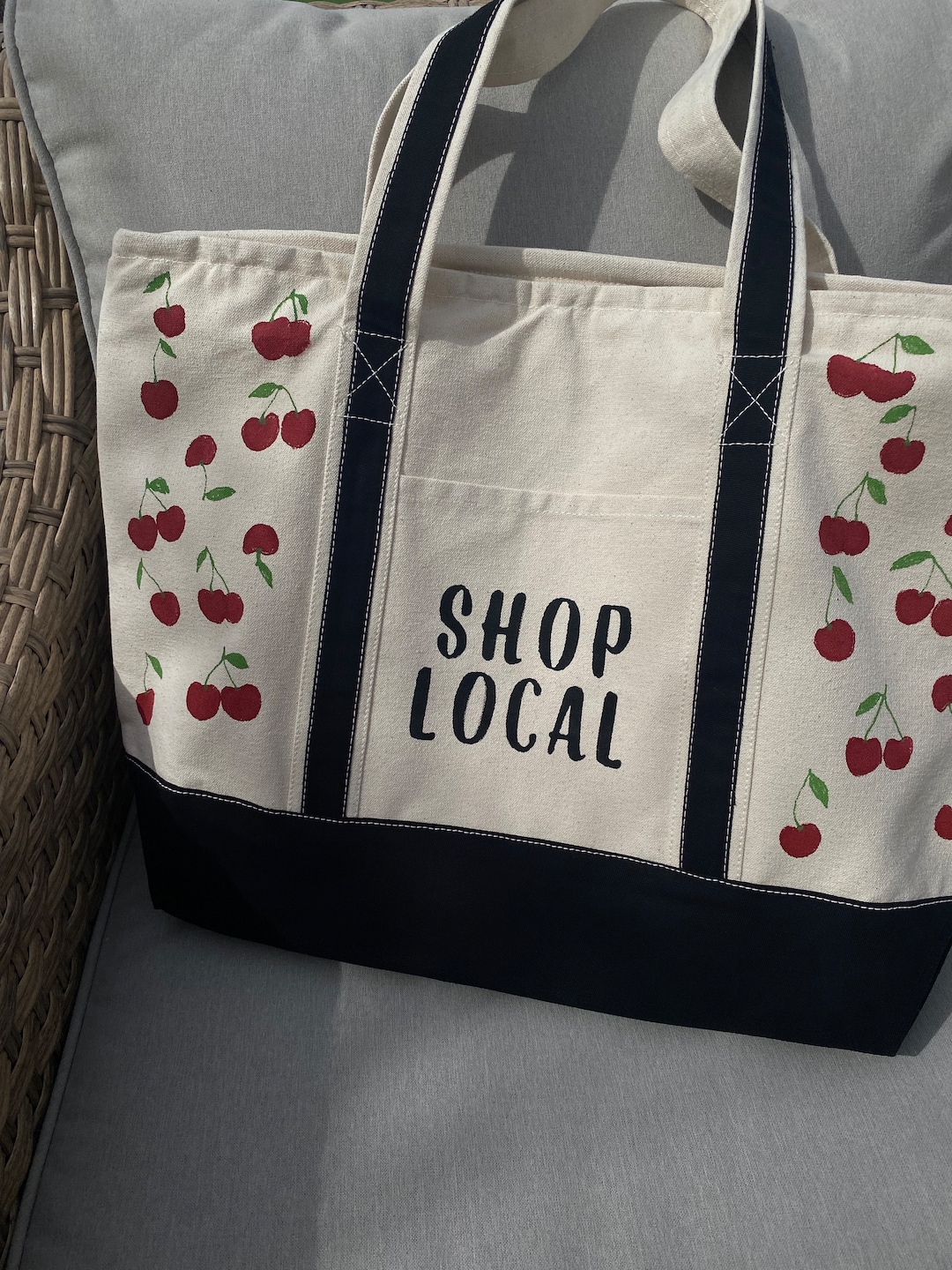 Hand Painted Dark Cherry Print Shop Local Tote Bag - Etsy
