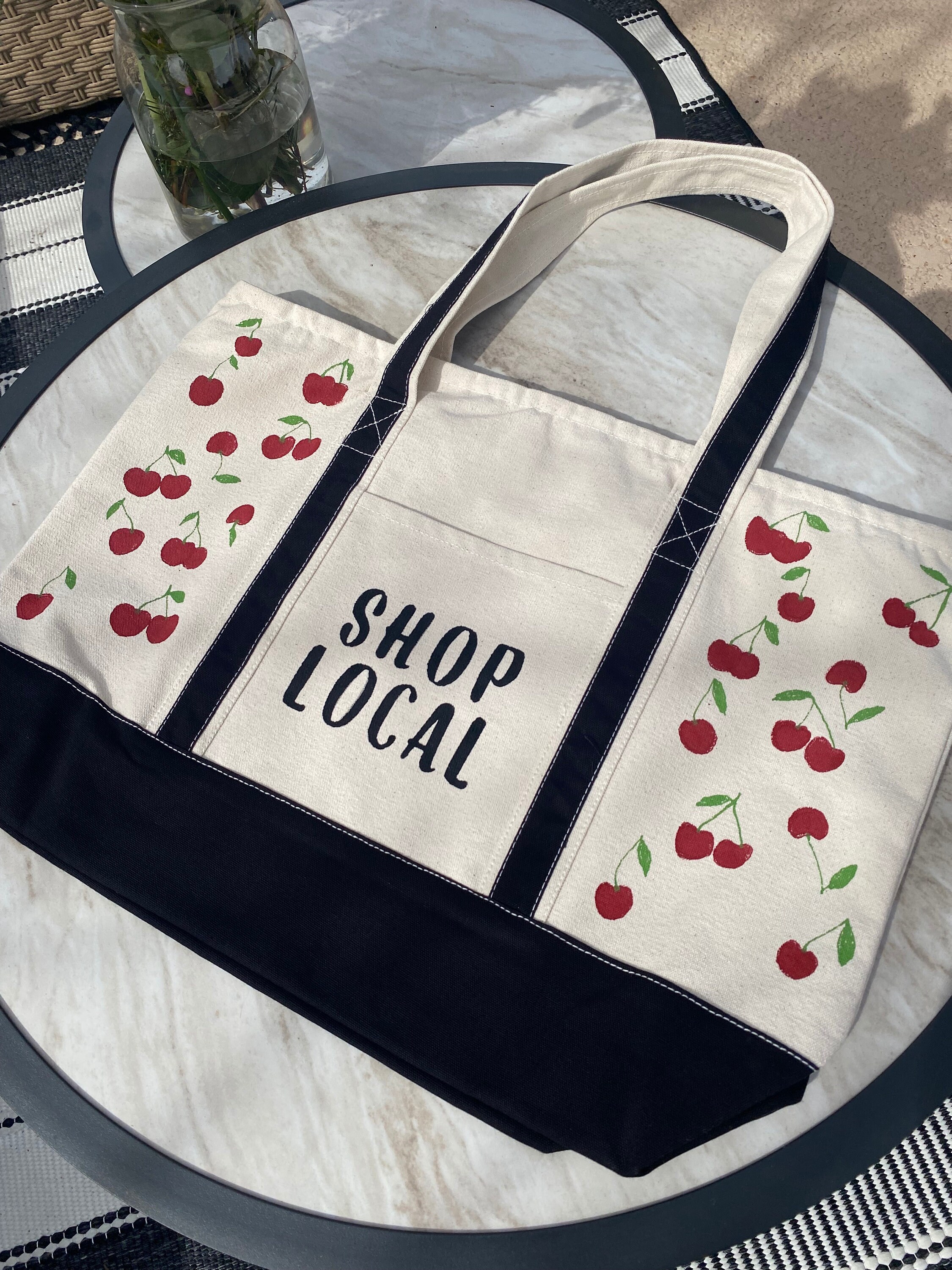 Hand Painted Dark Cherry Print Shop Local Tote Bag - Etsy