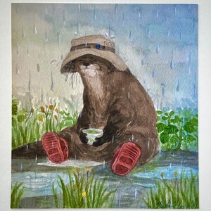 Rupert Roo in the Rain Art Print | Watercolour | Otter Art | Cottage ...