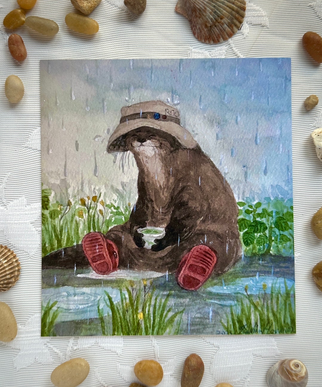 Rupert Roo in the Rain Art Print | Watercolour | Otter Art | Cottage ...