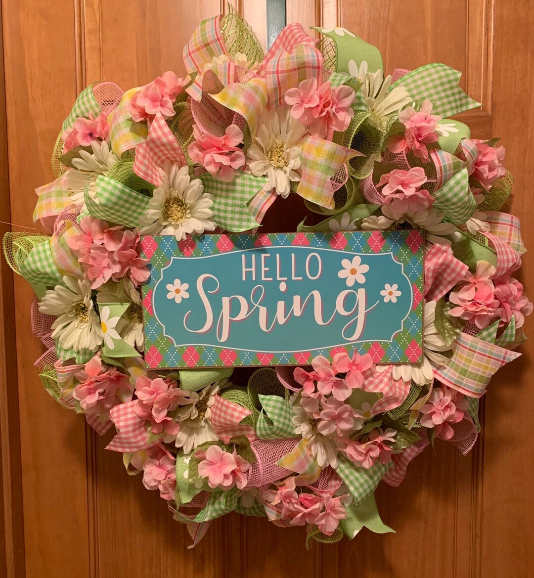 Spring Wreath, Floral Wreath, Hello Spring Wreath, Spring Wreath for ...