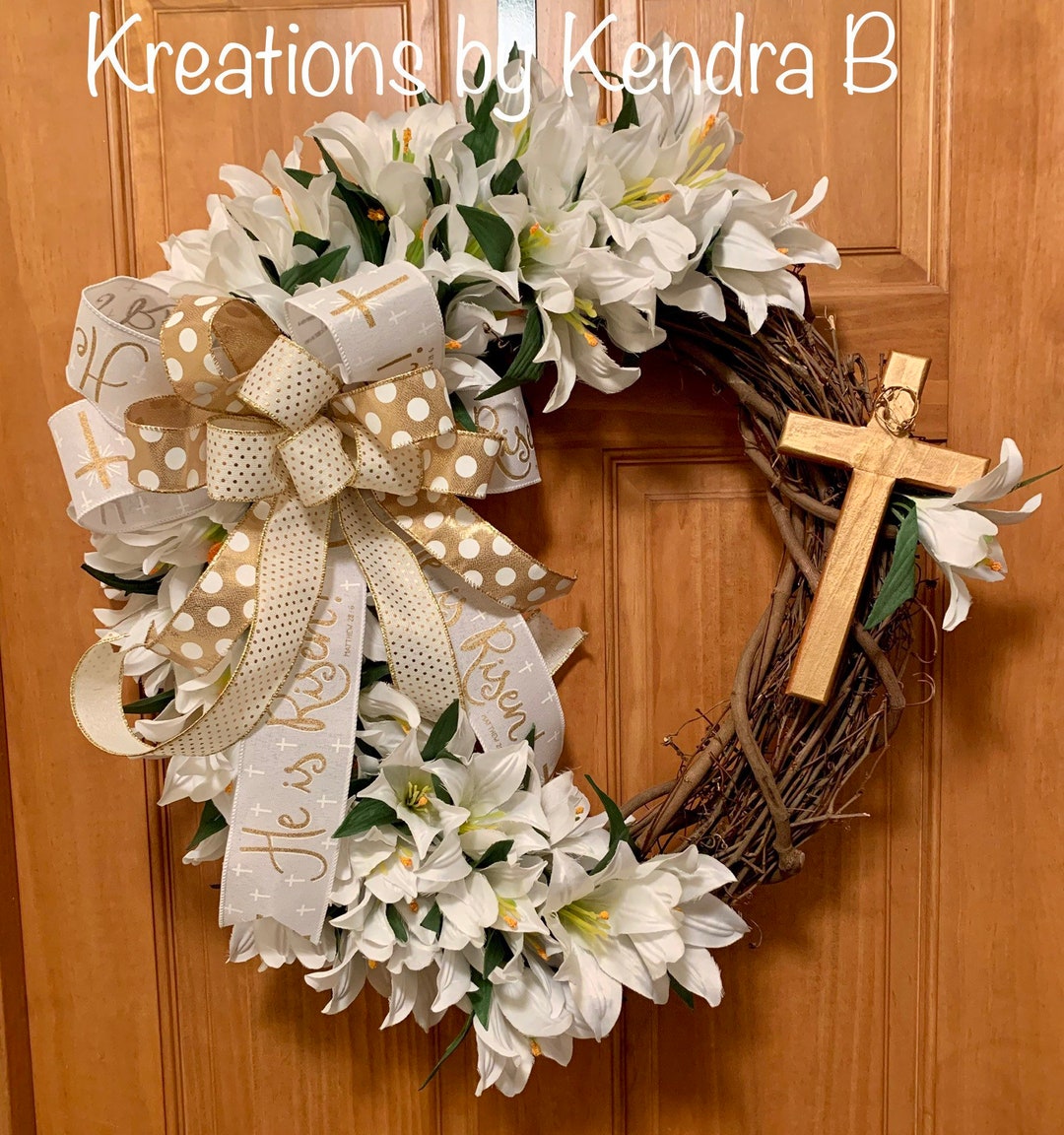 Easter Wreath, He is Risen, Easter Lily, Religious Easter Wreath ...