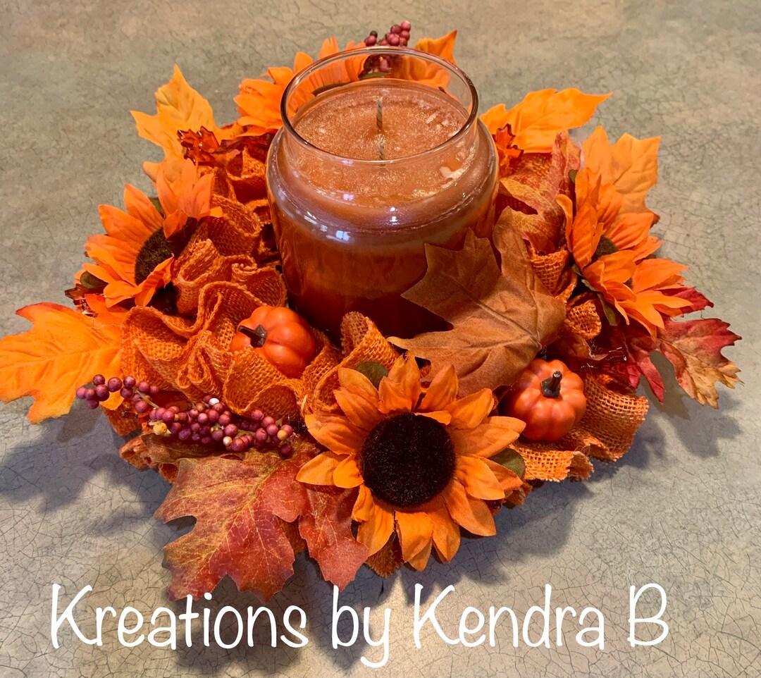 Fall Candle Ring, Lighted Candle Ring, Centerpiece, Fall Decoration ...