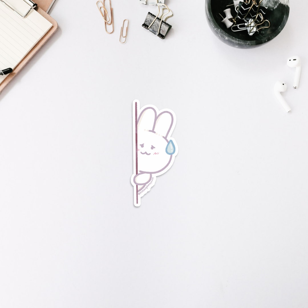 Cute Kawaii Shy Peeking Bunny Vinyl Glossy Stickers Tumbler Stickers ...