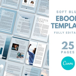 25 Page Soft Blue Ebook Template for Canva, Editable Workbook, Lead ...