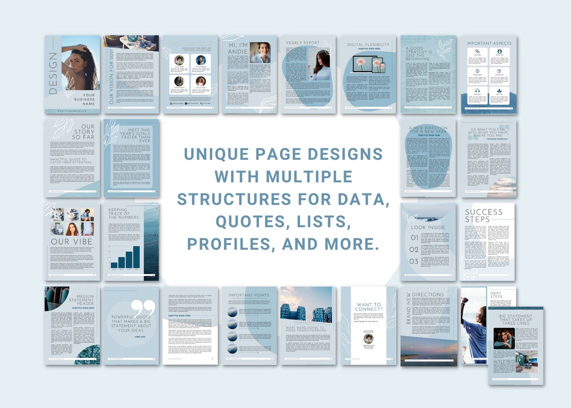 25 Page Soft Blue Ebook Template for Canva, Editable Workbook, Lead ...