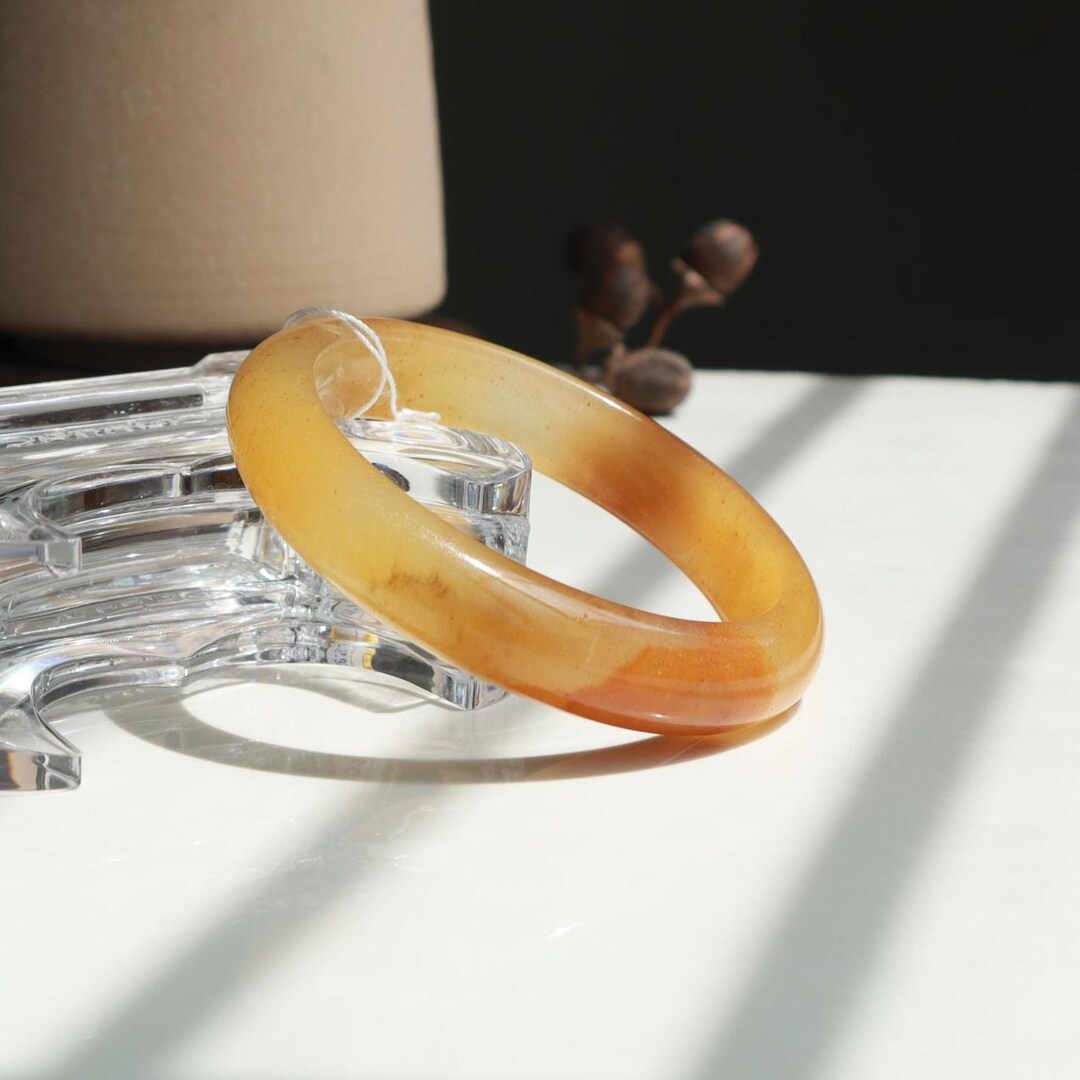 58mm Natural Yellow Jade Bangle Bracelet: Polished Jadeite Fortune ...