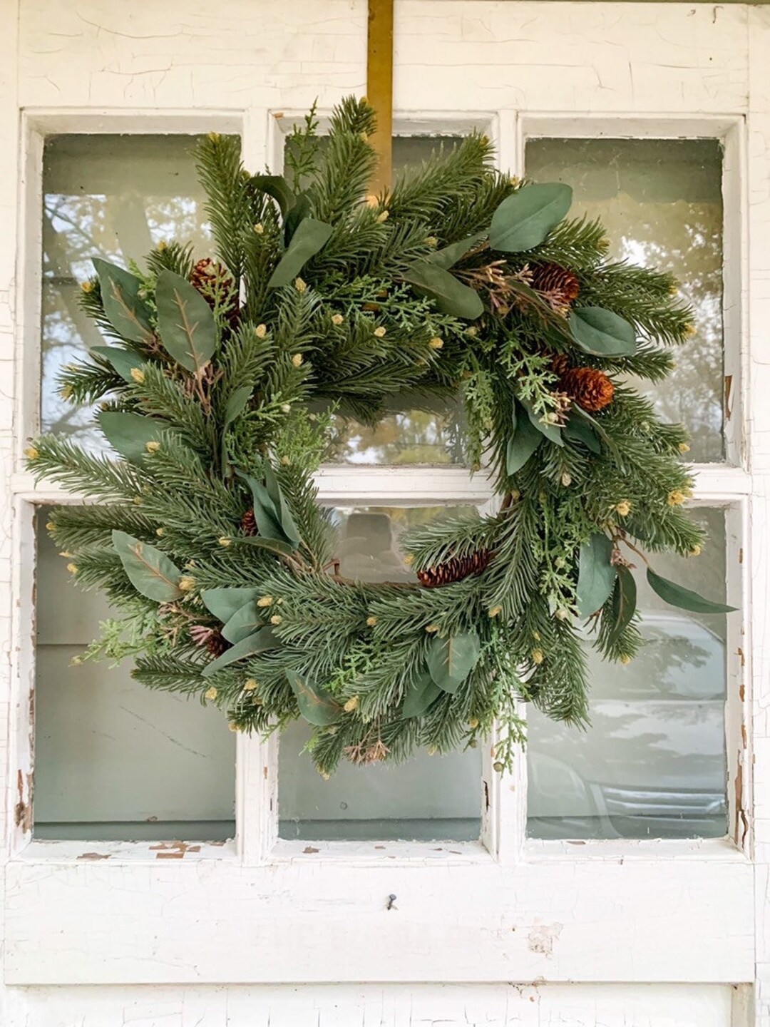 Rustic Winter Pine and Eucalyptus Wreath, Holiday Wreath, Woodland ...