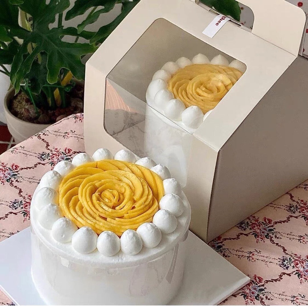 Carry-handle Cake Boxes With Window: Beige Cake Packaging - Set of 5 - Etsy