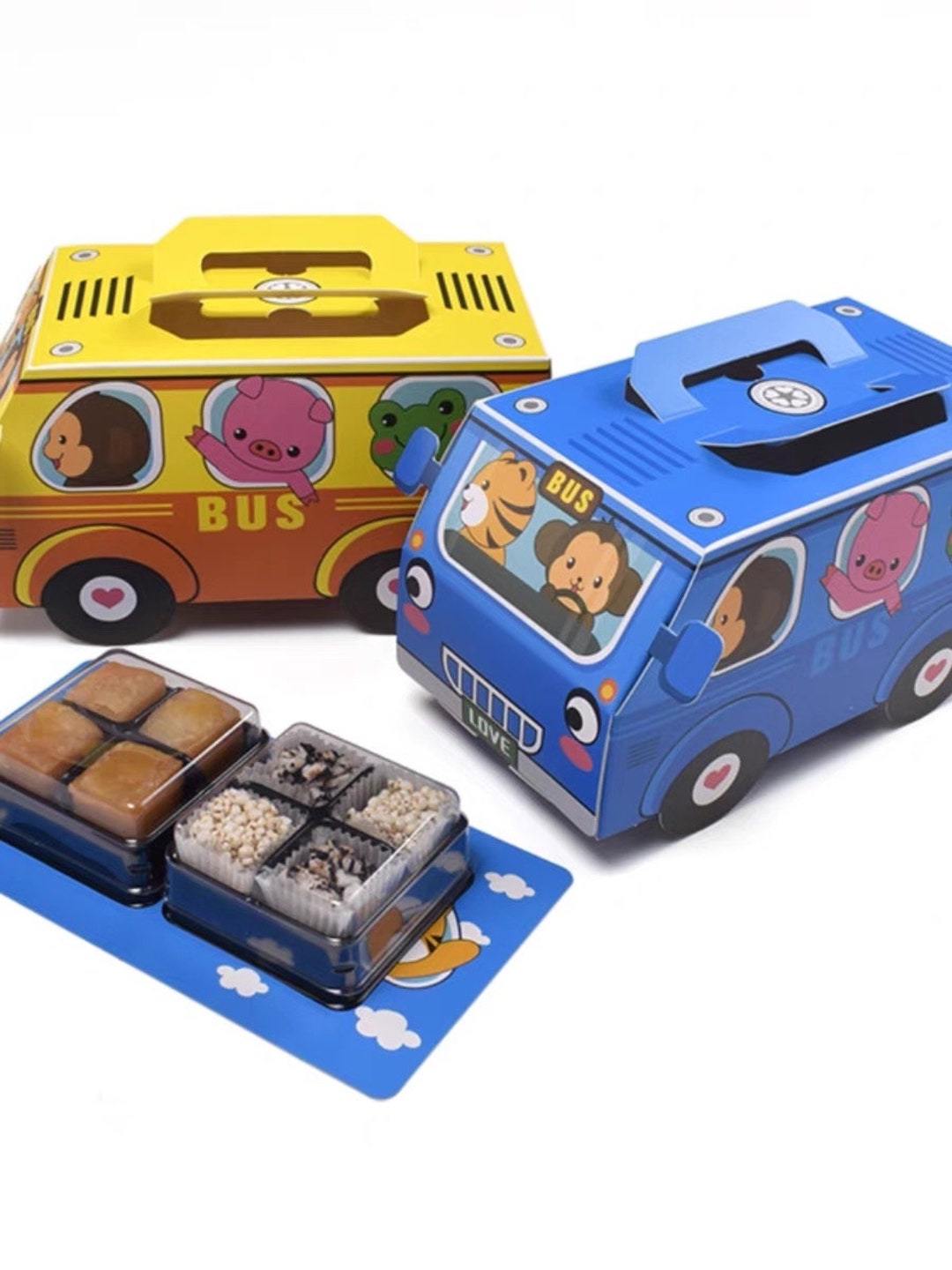Vibrant Yellow and Blue Bus Design Baking Gift Box With Base Tray ...