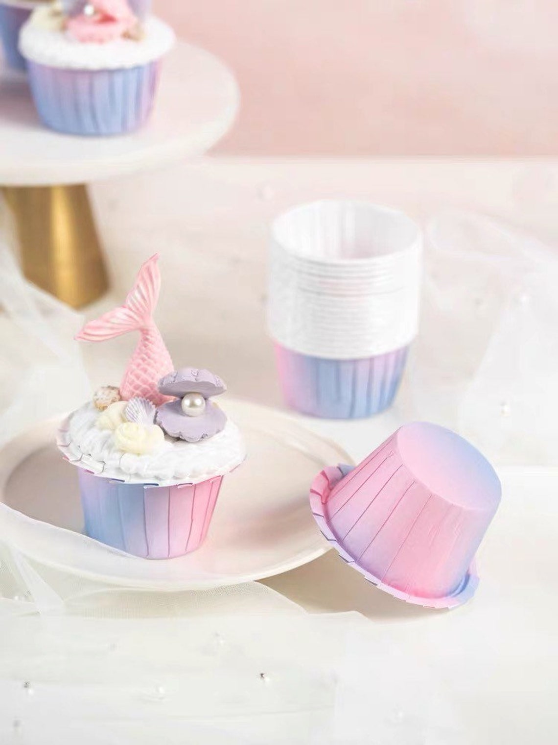 Pink & Blue Gradient Color Baking Cups Decorative Border - Etsy