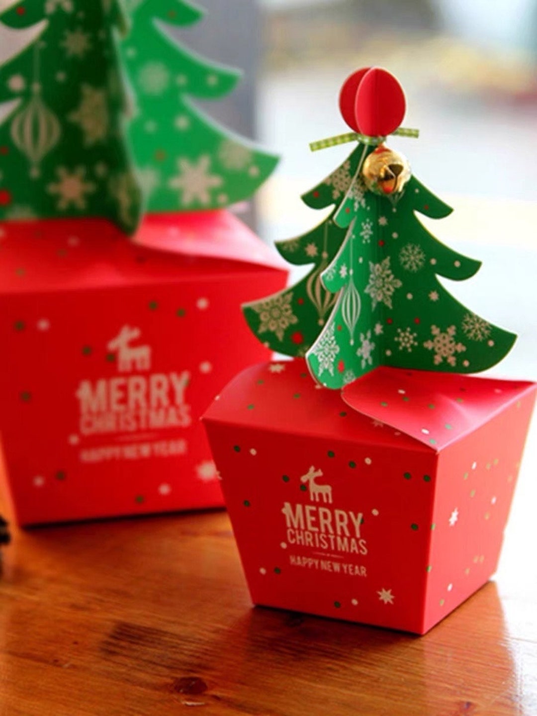 Merry Christmas Gift Boxes -christmas Tree Green and Red Favor Box ...