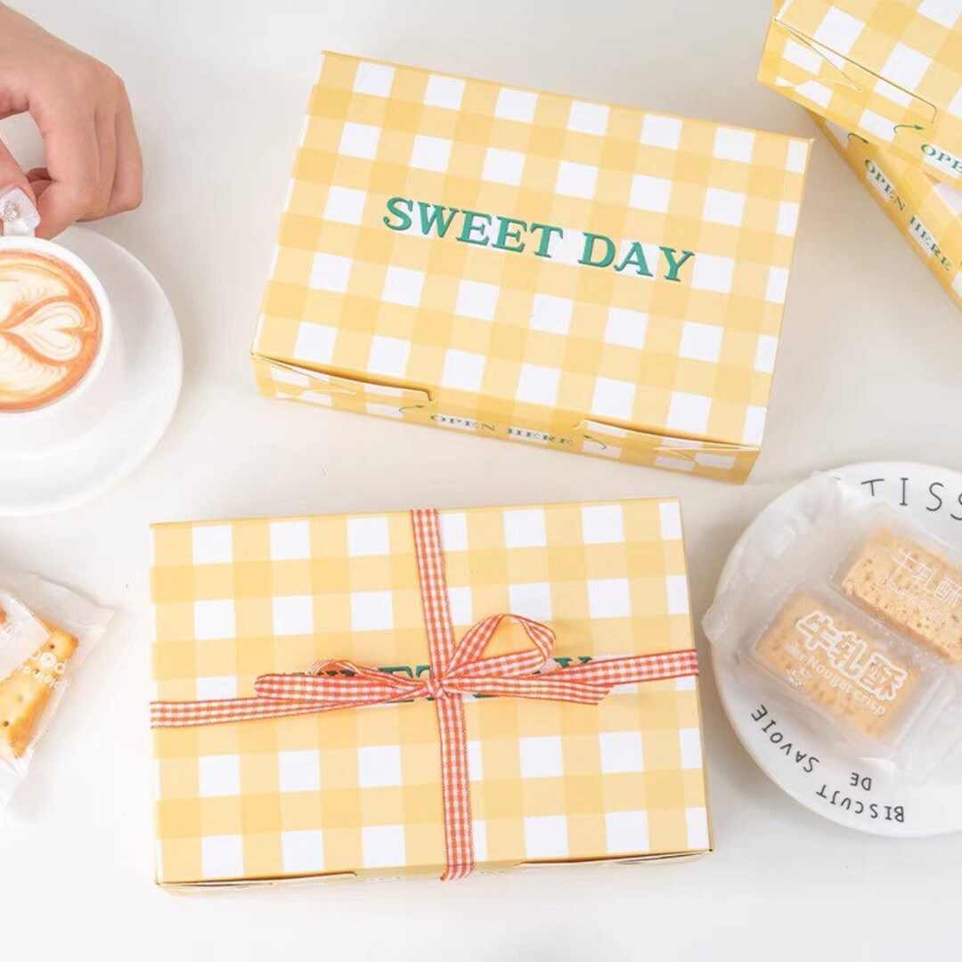 Yellow Checked Bakery Boxes/cake Boxes/cookies Boxes/gift Boxes-thick ...