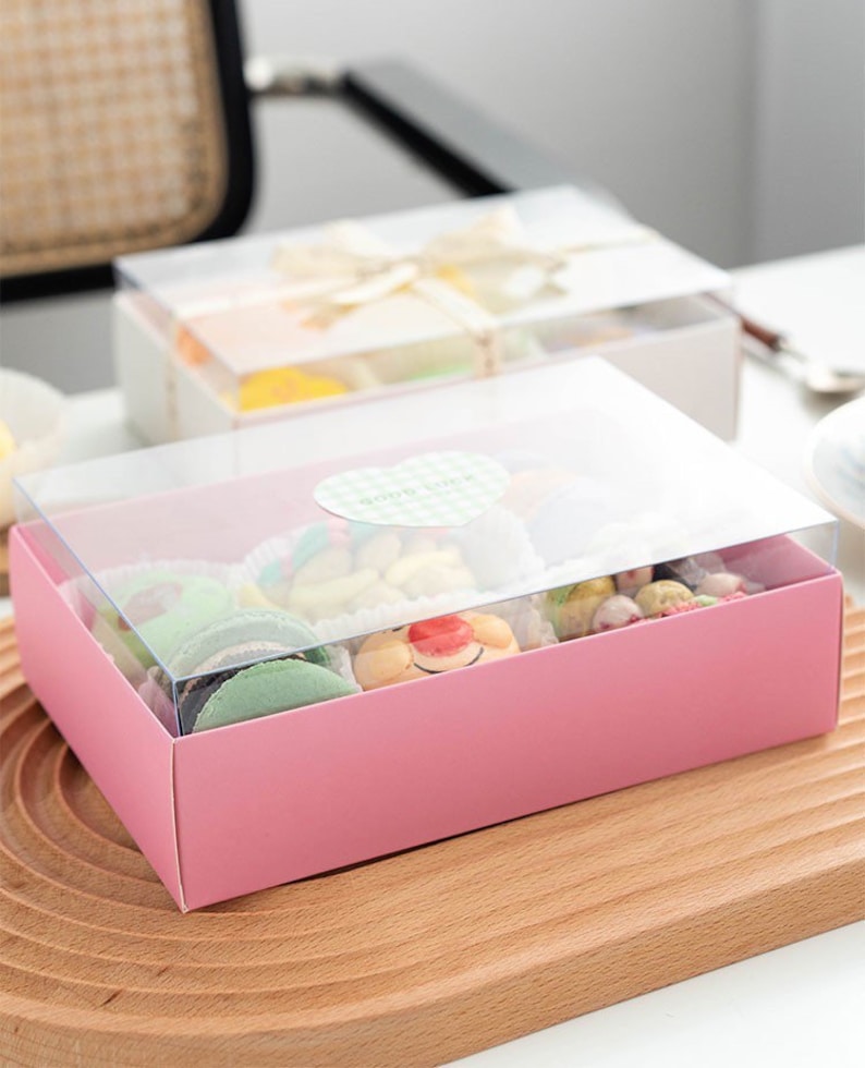 Pink/white With Transparent Lid Cake Boxes Macaron Packaging - Etsy