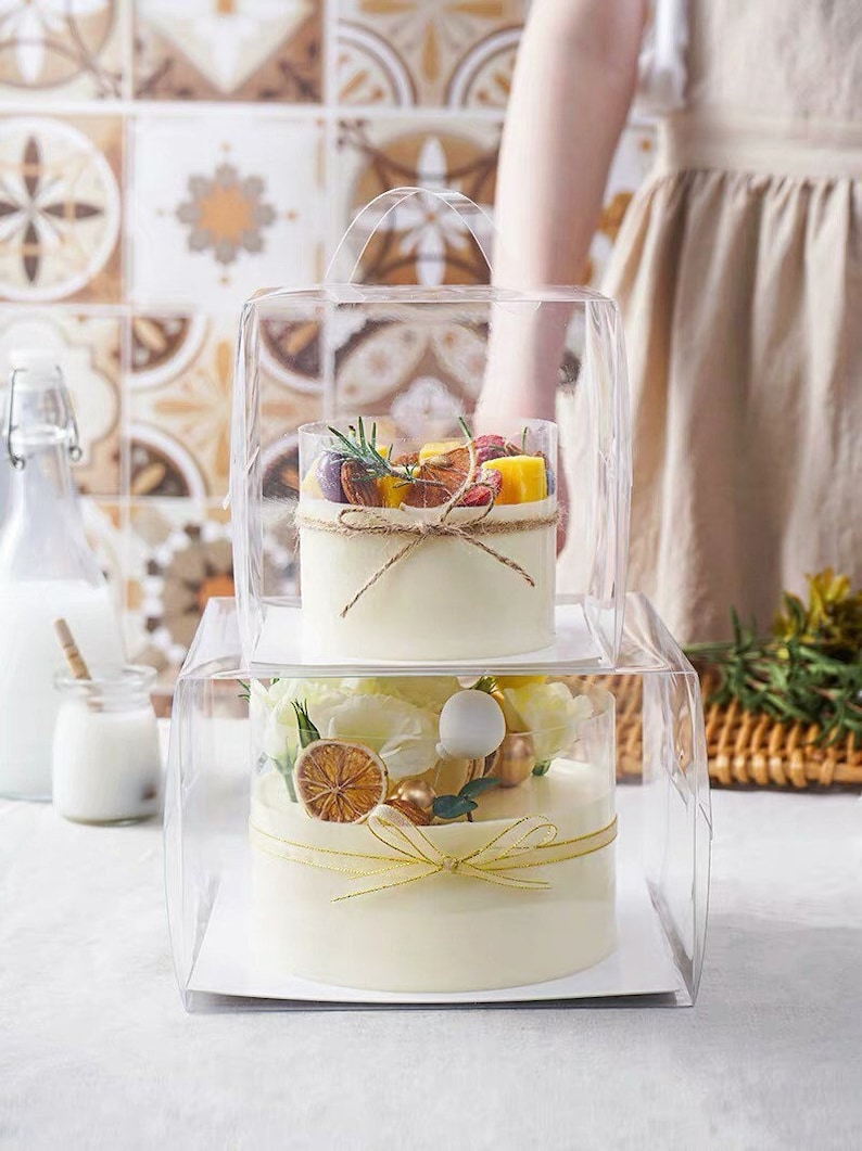Clear Cake Box With Handle, Cylinder Cake Carrier, Birthday Party Favor ...
