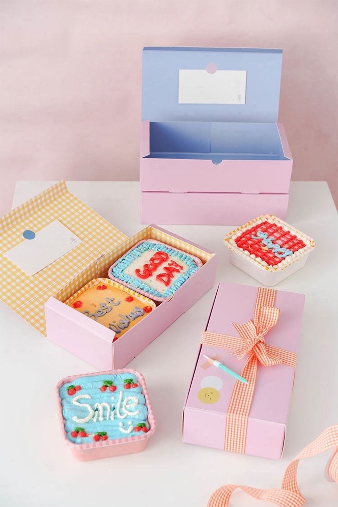 Pink Bakery Boxes: Checked Pattern Treat Boxes, Set of 4 (10x5x2.5 ...