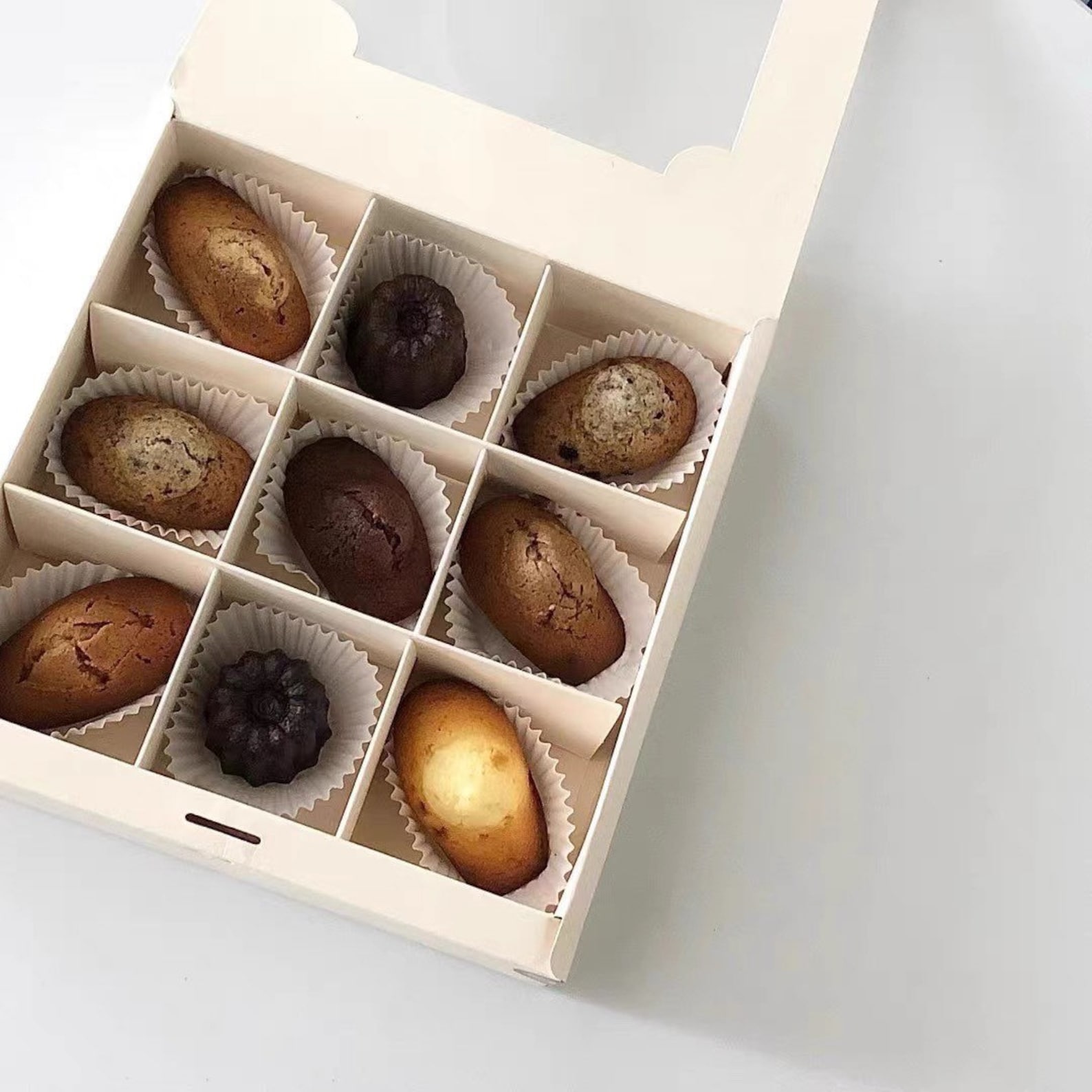 Off White Pastry Boxes With Windows and Brown Ribbon-4 Compartment Box ...