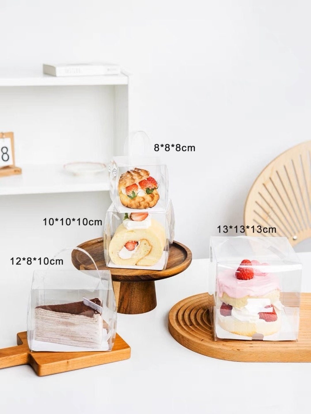 White Clear Cake Box With Handle – Short Cake Carriers – Cake Slice ...