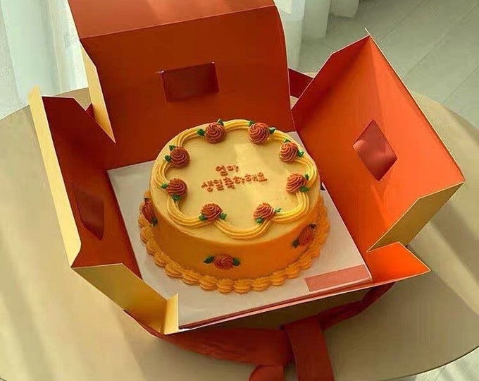 10inches/8inches Yellow/pink Cake Boxes With Ribbon and Thick Square ...